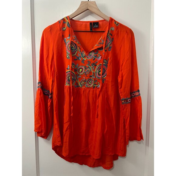 new directions | Tops | New Directions Womens Orange Floral Embroidered ...